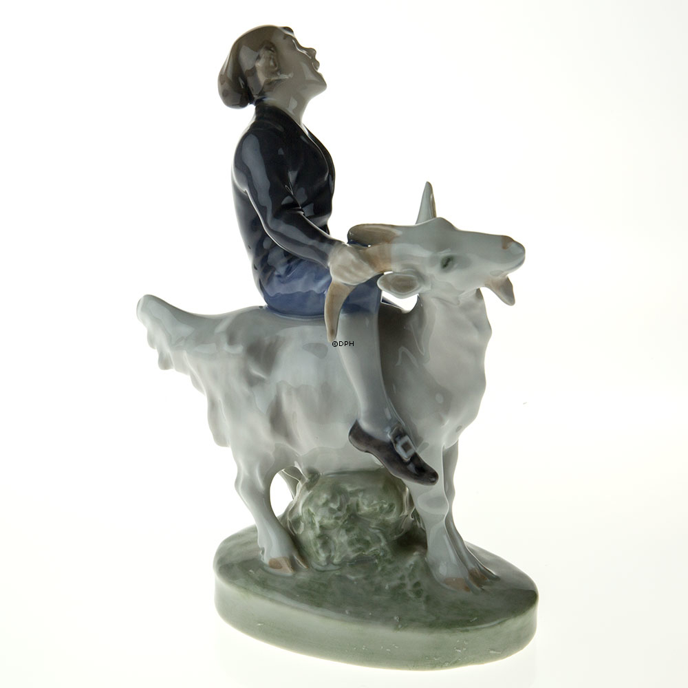 Tölpel-Hans, Junge reitet auf Ziege, Royal Copenhagen Figur Nr. 1228 ...